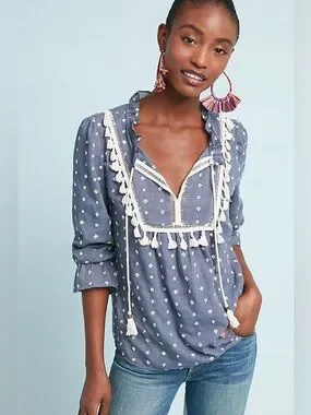 Anthropologie | Tops | Maeve Anthropologie Sawyer Tassel Peasant Top ...